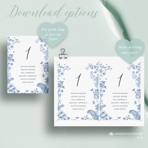 Dusty Blue Floral Table Seating Chart Card Template, Blue Flower ...