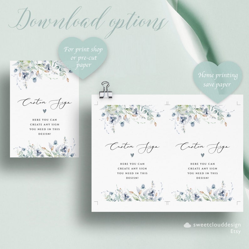 Dusty Blue Floral Custom Sign Steel Blue and Green Editable Custom Sign ...