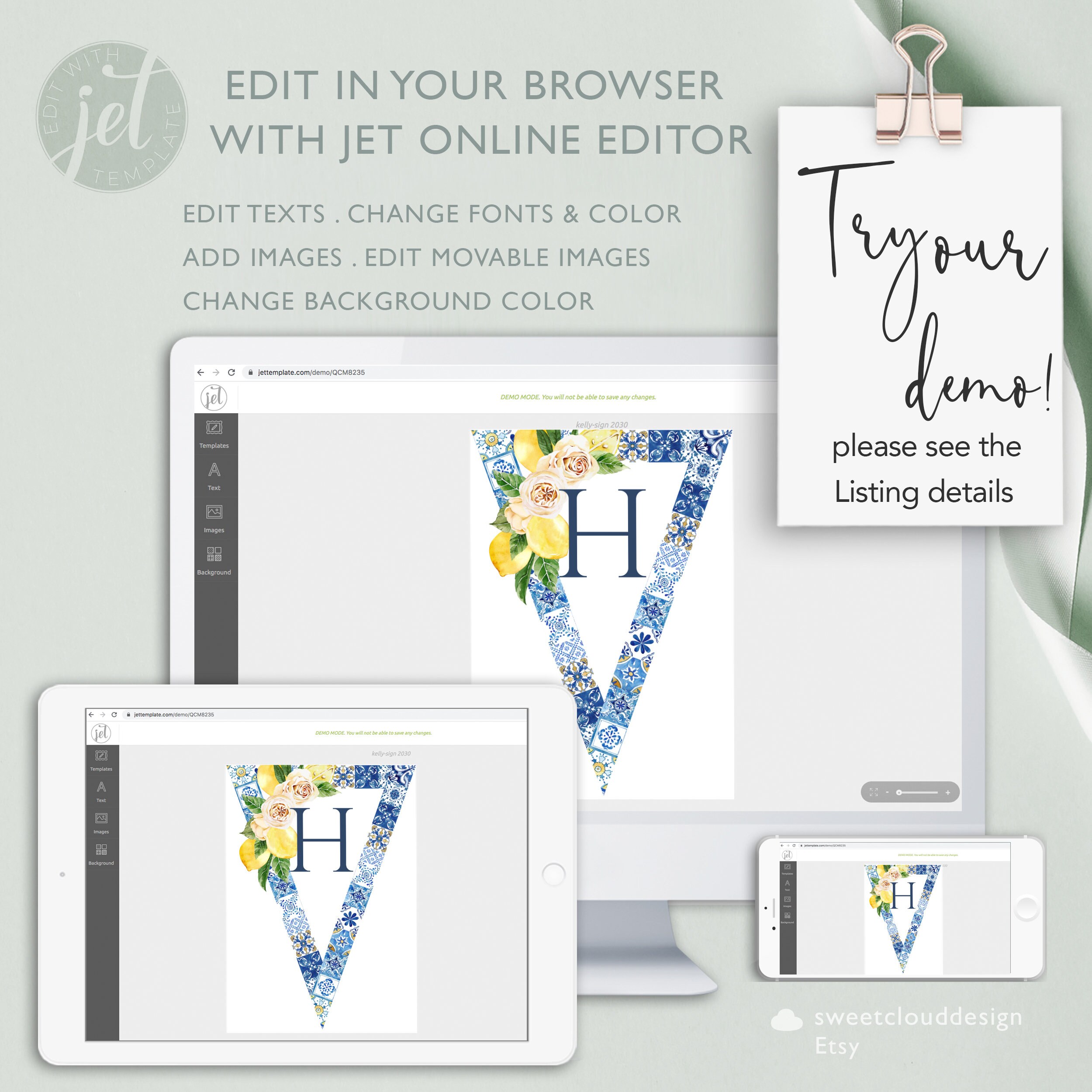 Blue Tile Lemon Birthday Banner Template Mediterranean Lemon - Etsy