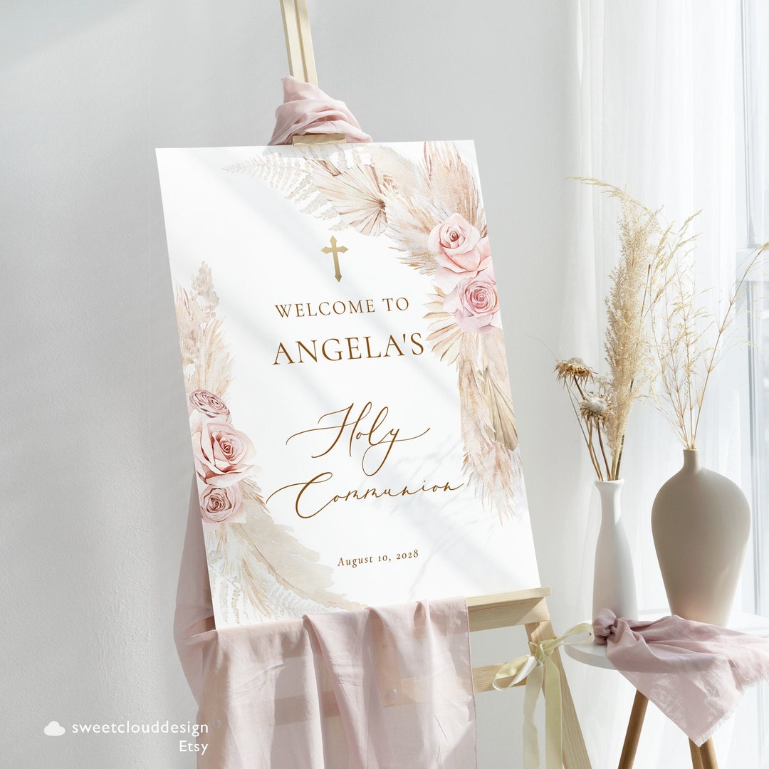 Holy Communion Welcome Sign Boho Blush Pampas Grass Welcome Sign ...