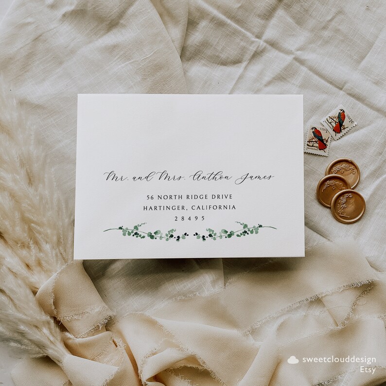 Greenery Envelope Template Green Leaves Address Label Printable Leaf ...