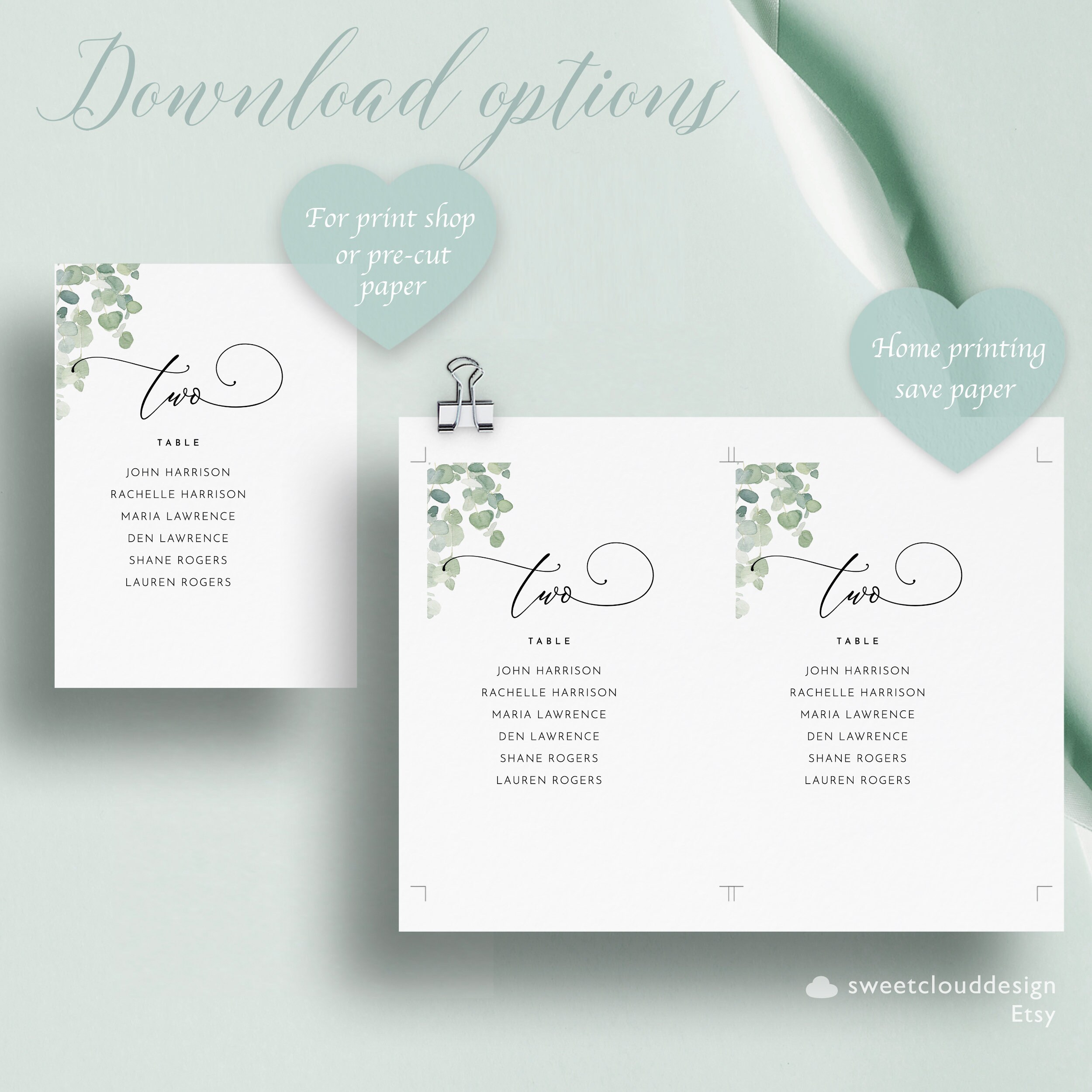 Soft Greenery Table Seating Chart Card Templateeucalyptus - Etsy