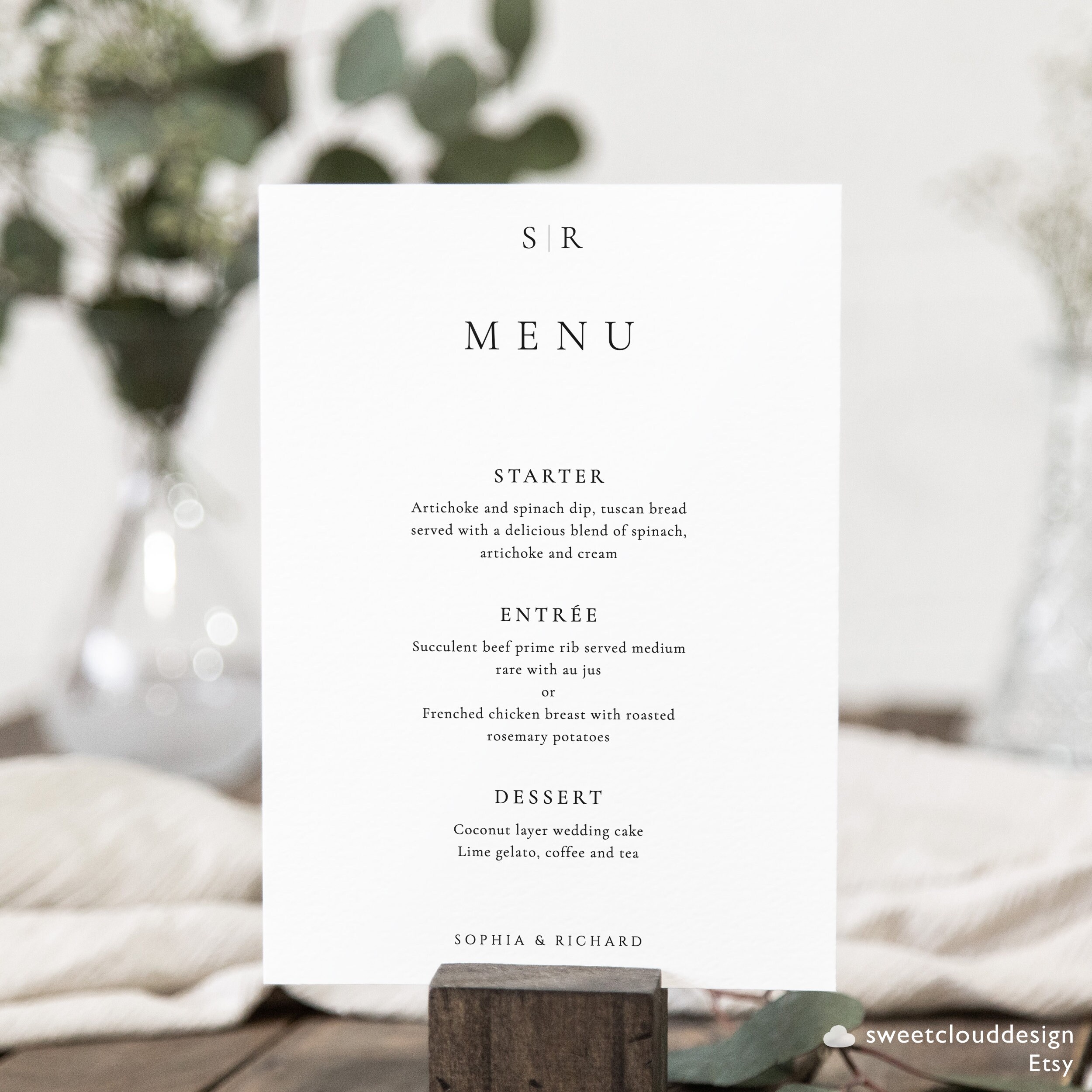 Table Menu Card Template Simple Menu Printable Minimalist Menu Editable ...