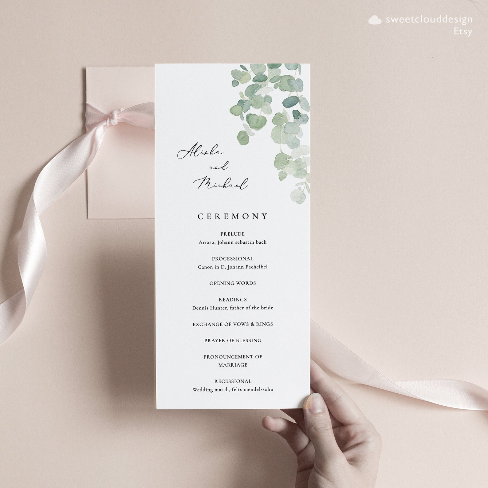 Soft Greenery Wedding Program Template Printable Eucalyptus | Etsy
