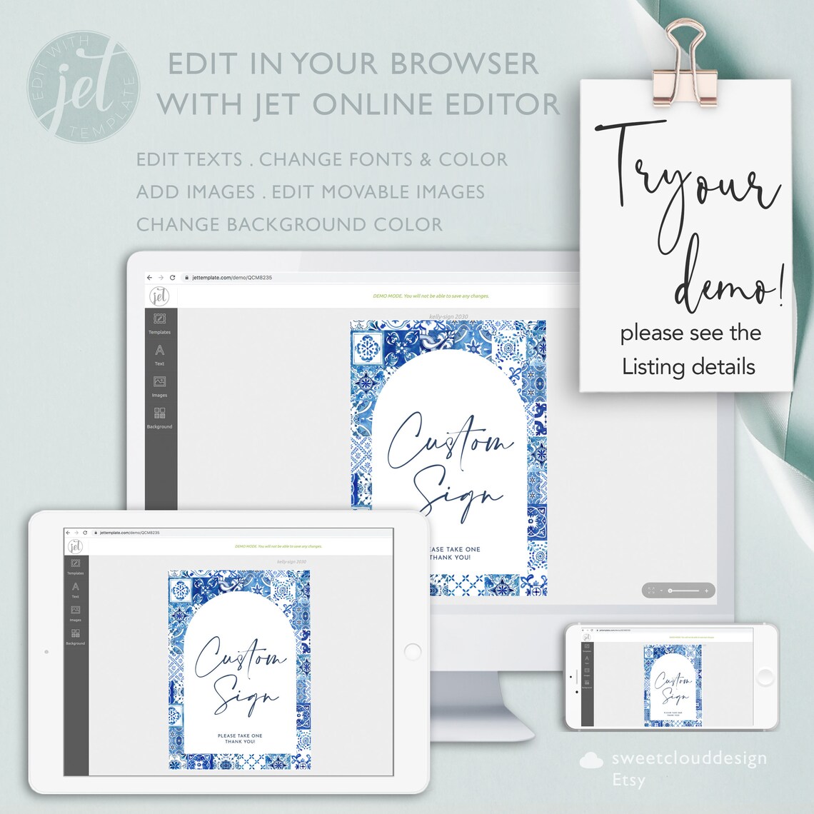 Blue Tile Custom Editable Table Sign Arch Blue Tile Custom Sign 8x10 A4 ...