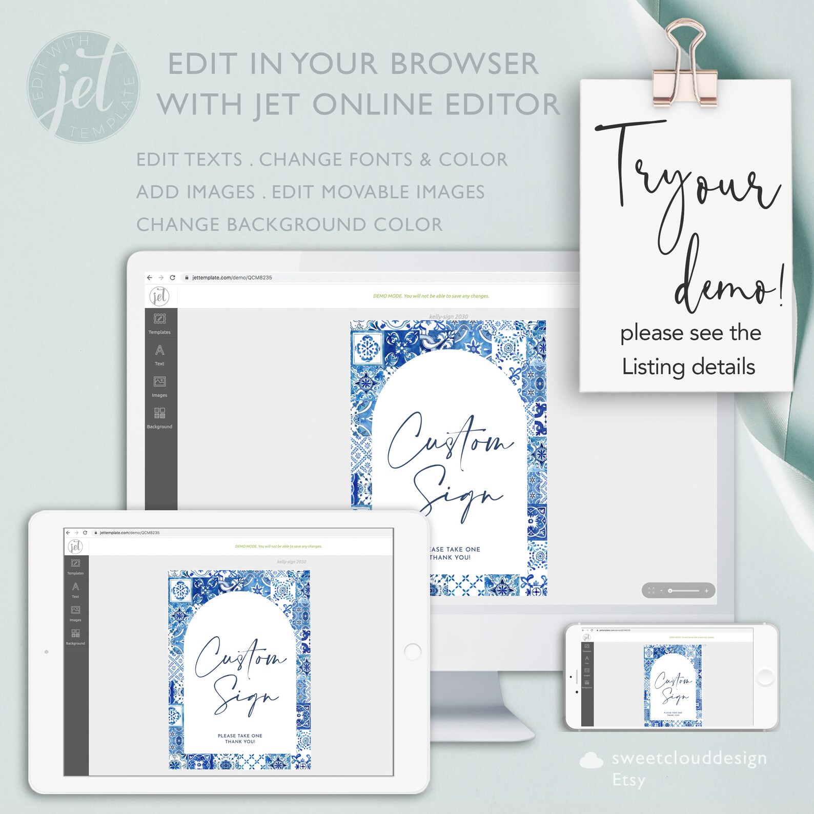 Blue Tile Custom Editable Table Sign Arch Blue Tile Custom Sign 8x10 A4 ...