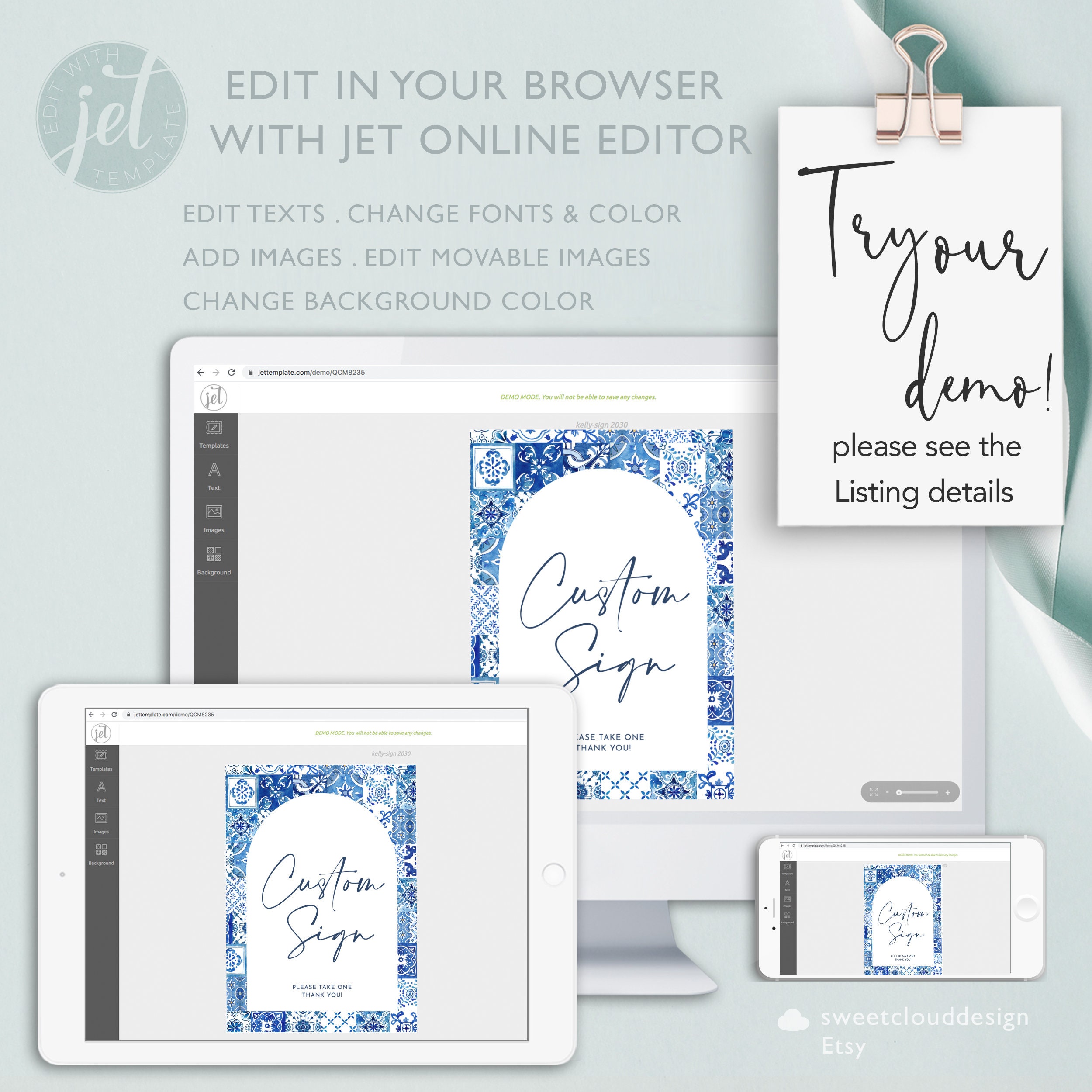 Blue Tile Custom Editable Table Sign Arch Blue Tile Custom Sign 8x10 A4 ...