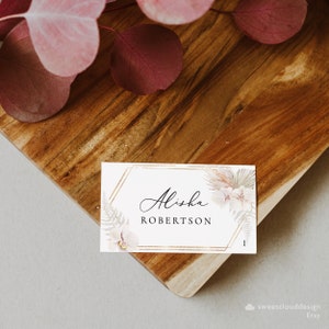 Boho Place Card Gold Frame Name Card Pampas Grass Table Name Card ...
