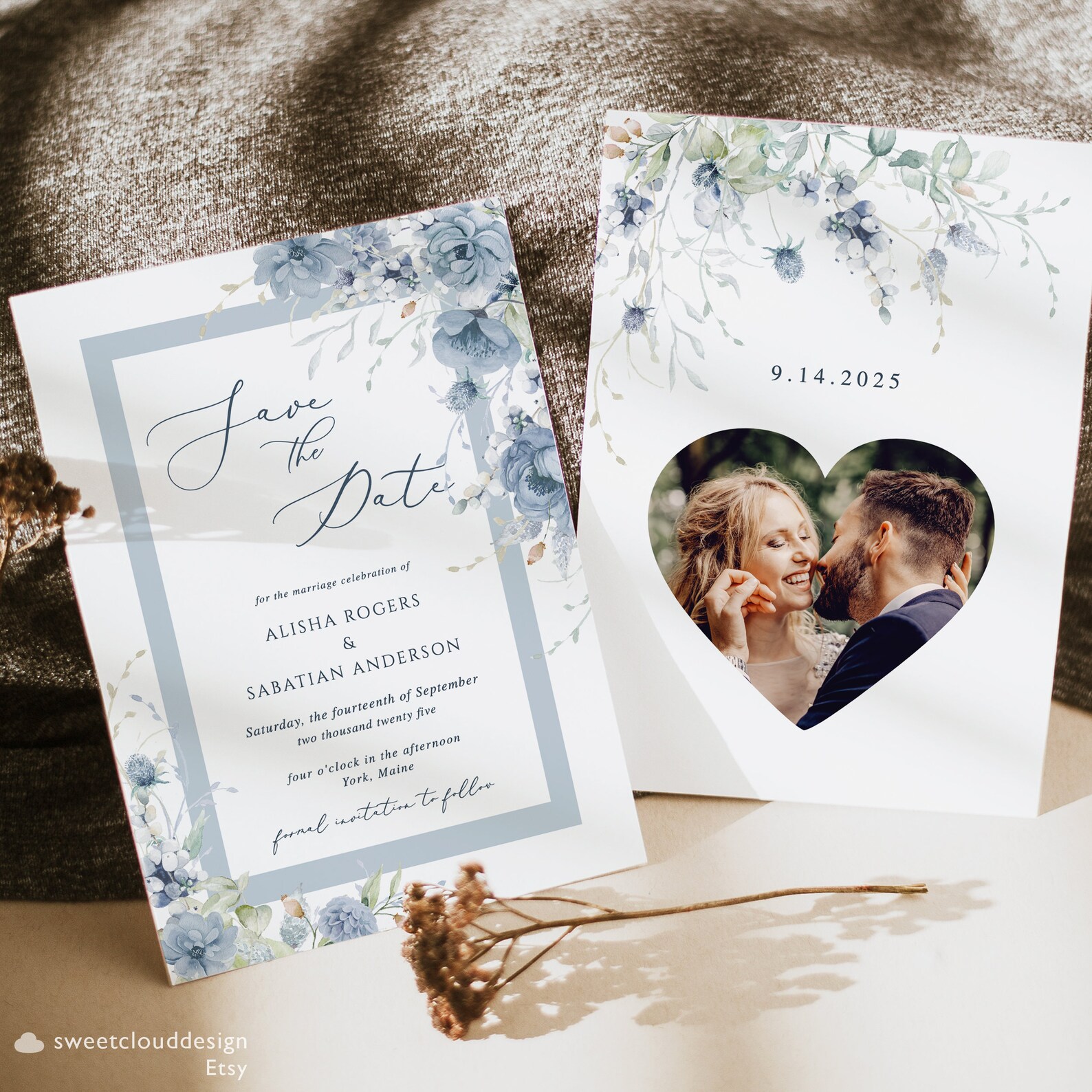 Dusty Blue Save the Date Steel Blue Floral Save the Date Blue - Etsy