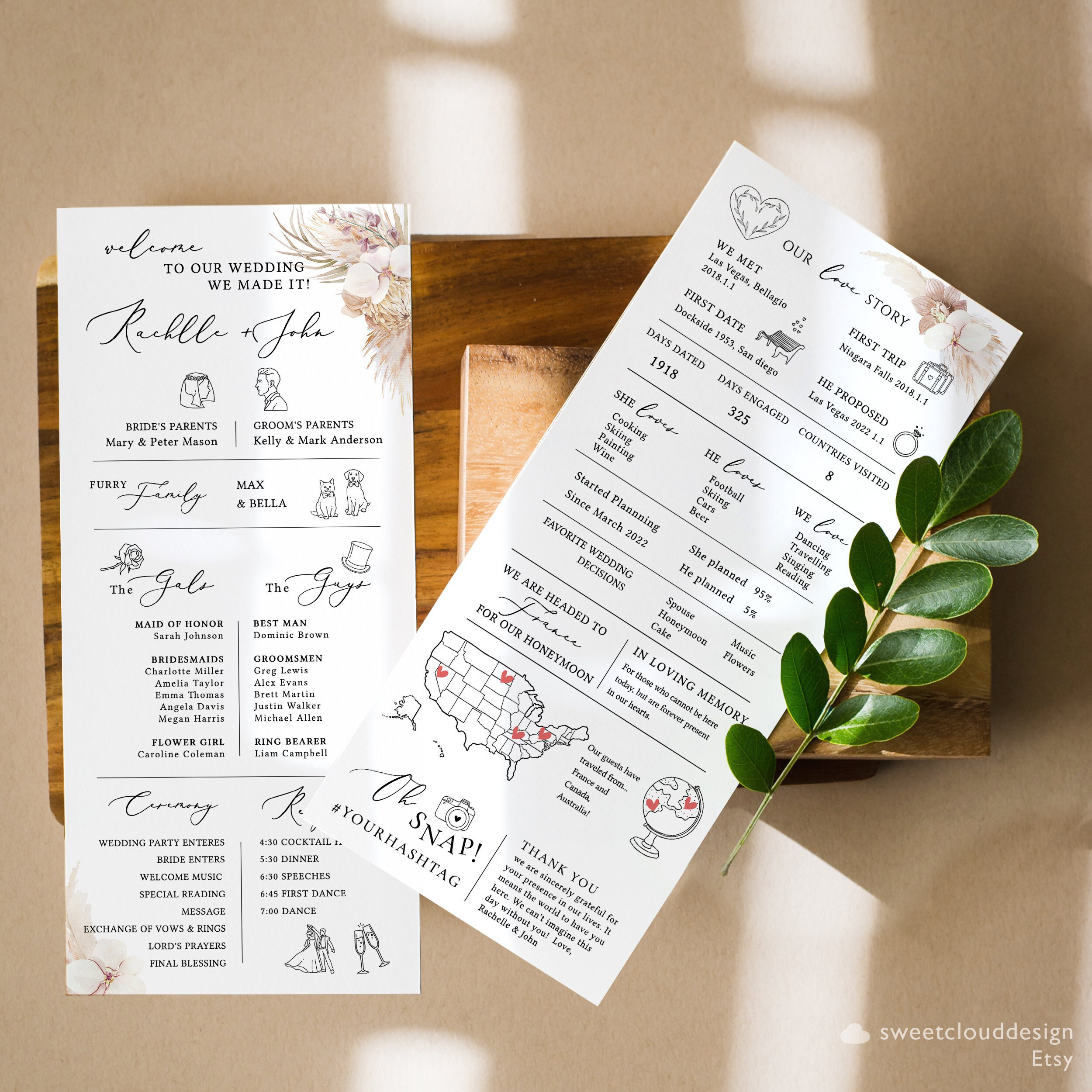 Boho Infographic Wedding Program Fun Facts Pampas Grass Icon - Etsy