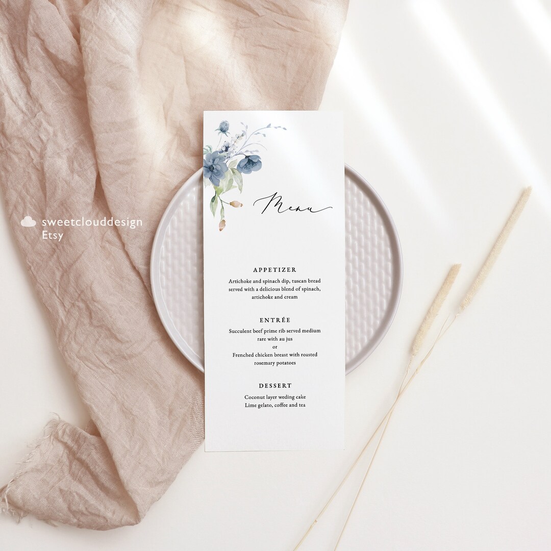 Dusty Blue Wedding Menu Template Steel Blue Wedding Menu Printable ...