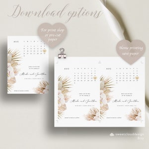 BOHO Pampas Grass Calendar Save the Date Template Palm Leaf and Orchid ...