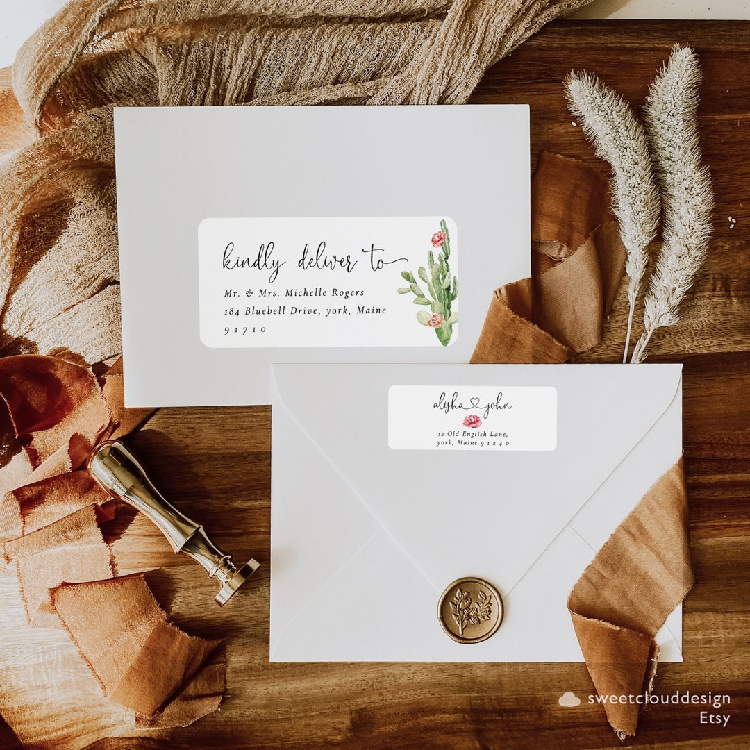 Avery Envelope Address and Return Label Cactus Template Boho Desert ...