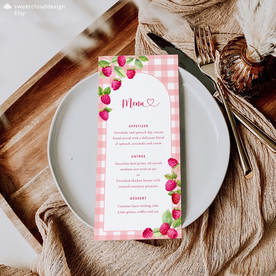 Pink Raspberry Menu Pink and Yellow Menu Printable Raspberry Table Menu ...