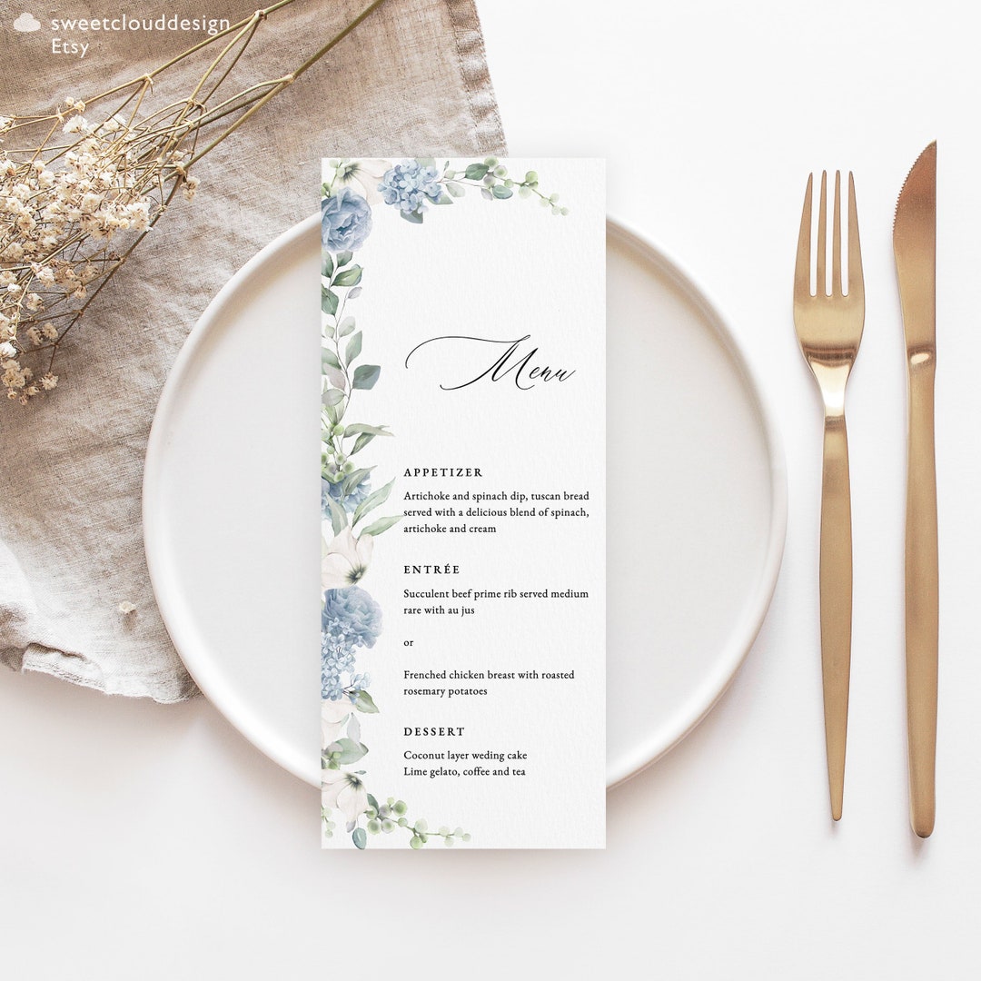 Dusty Blue Wedding Menu Template Steel Blue Wedding Menu Printable ...