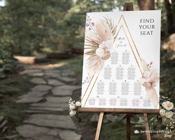 Boho Seating Chart Sign Teepee Chart Template Pampas Seating | Etsy
