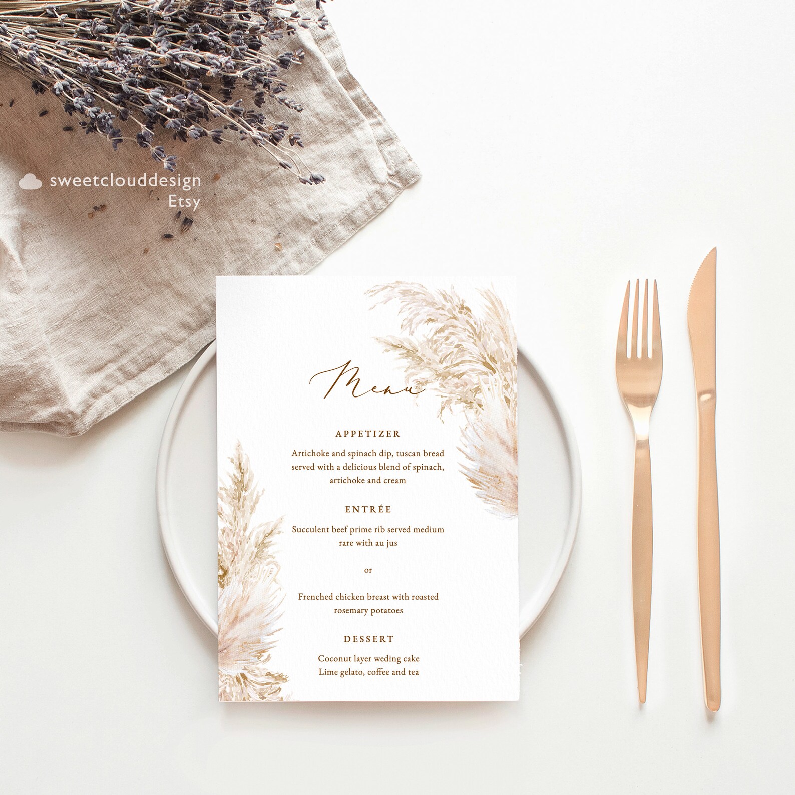 Pampas Grass Menu Card Template BOHO Pampas Grass Printable Menu ...