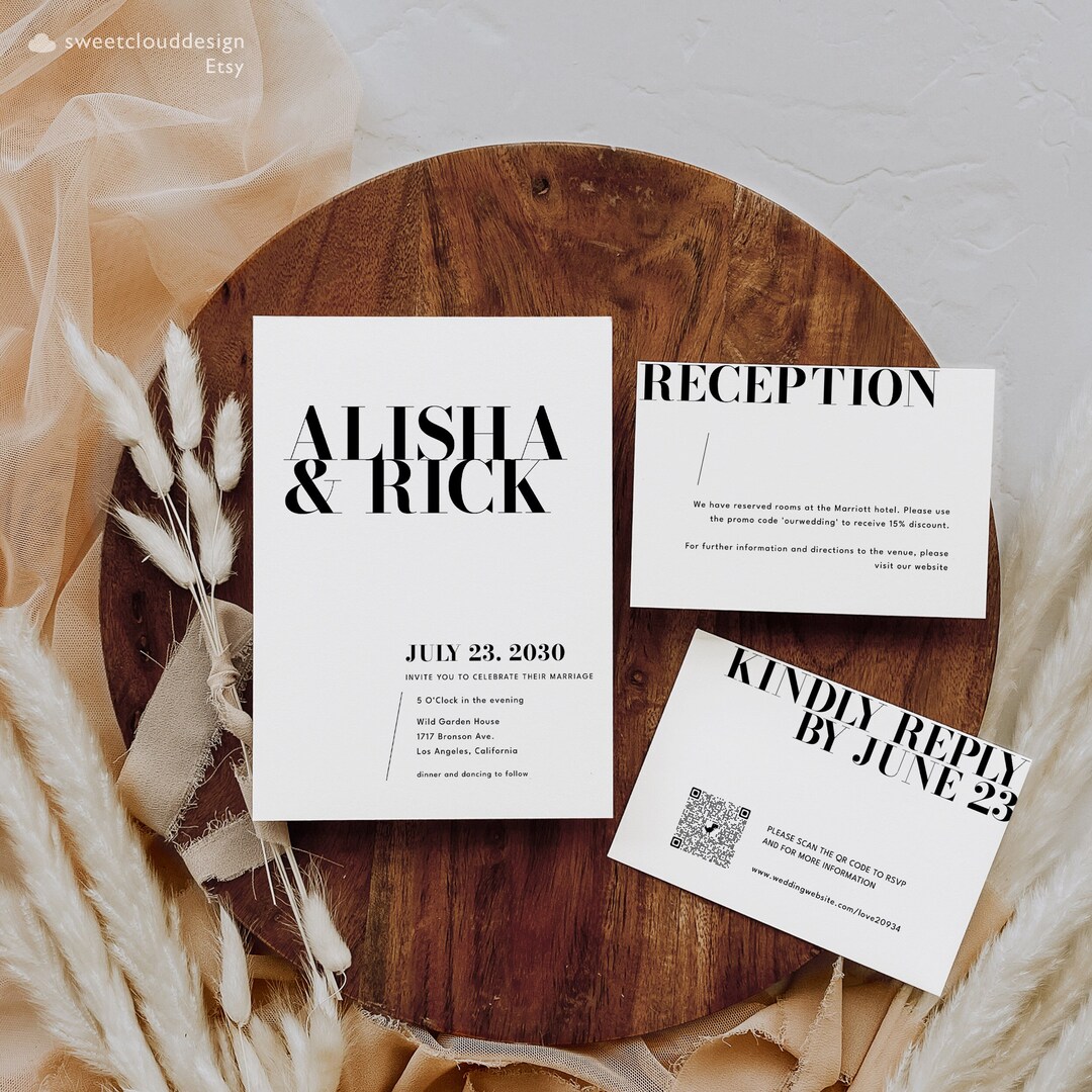 Simple Wedding Invitation Set Template Modern Wedding Invitation ...