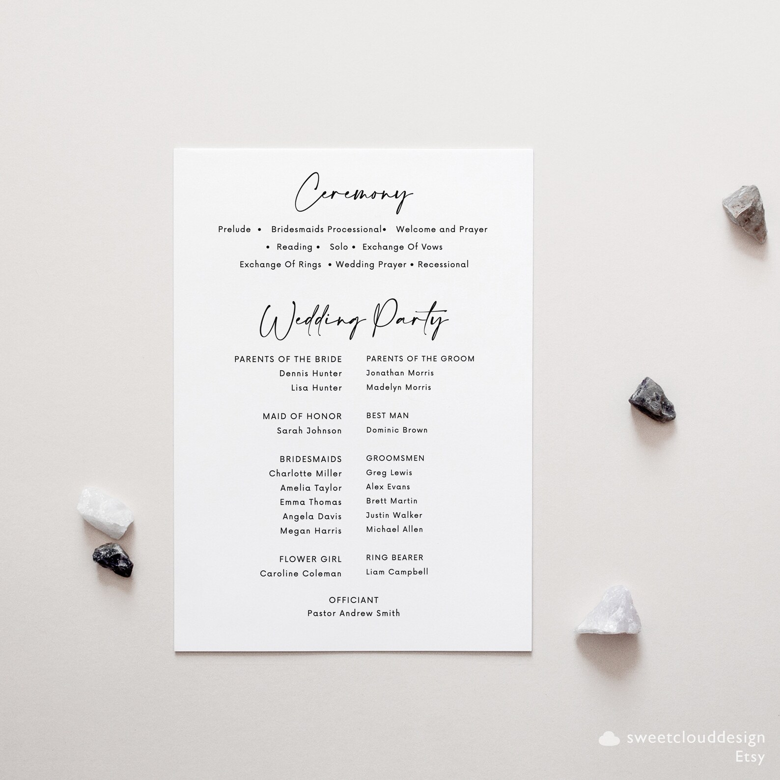 Wedding Program Template Modern Wedding Ceremony Timeline Editable ...