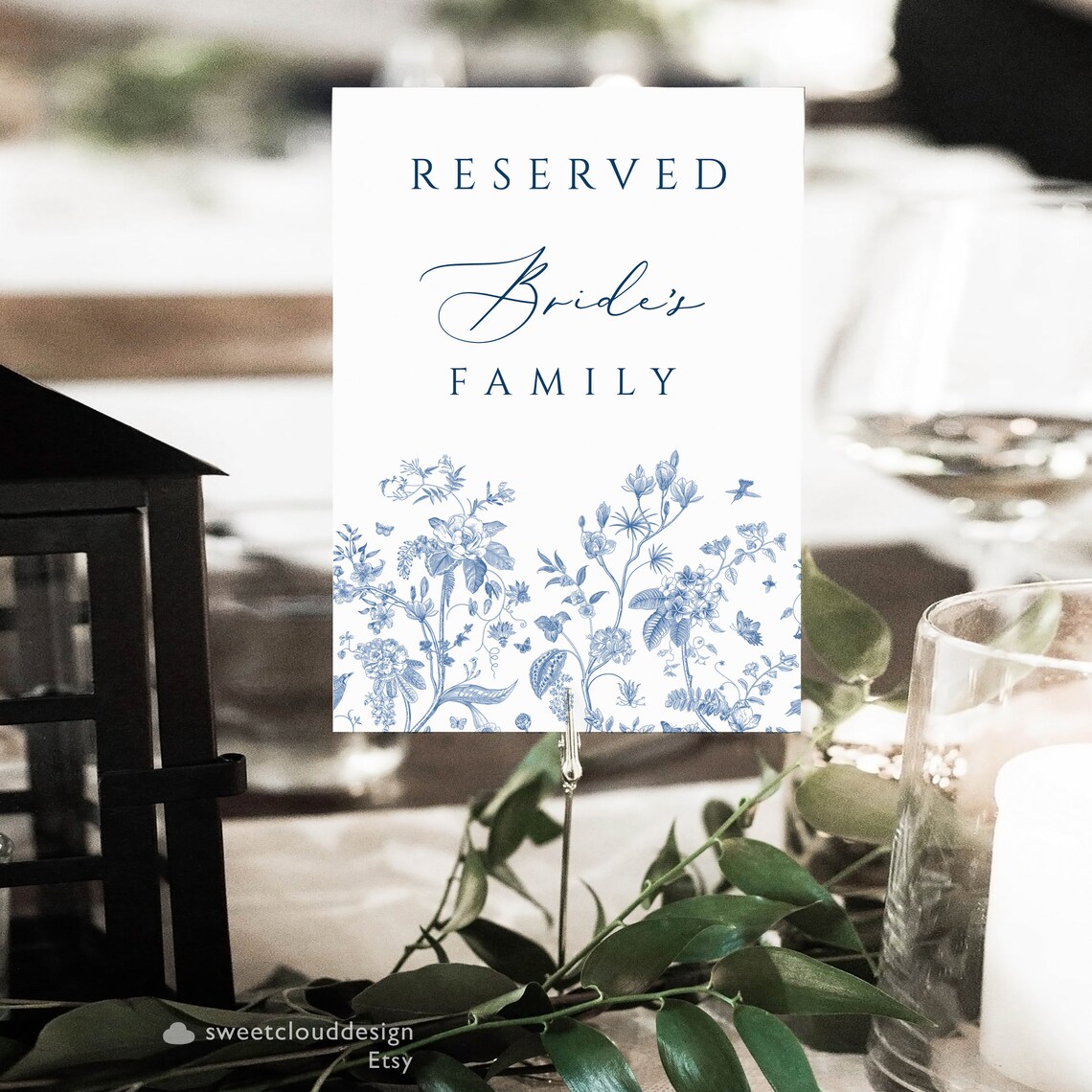 Reserved Sign Dusty Blue Floral Bridal Family Seat Sign Blue Flower ...
