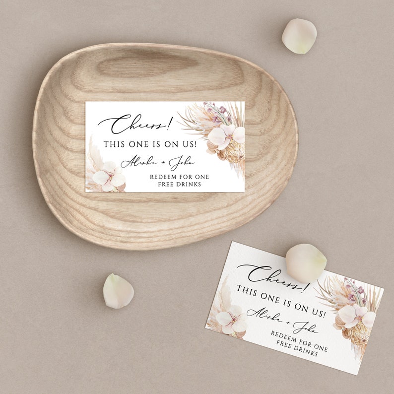 BOHO Drink Ticket Card Template Pampas Grass This One's on Us Wedding ...