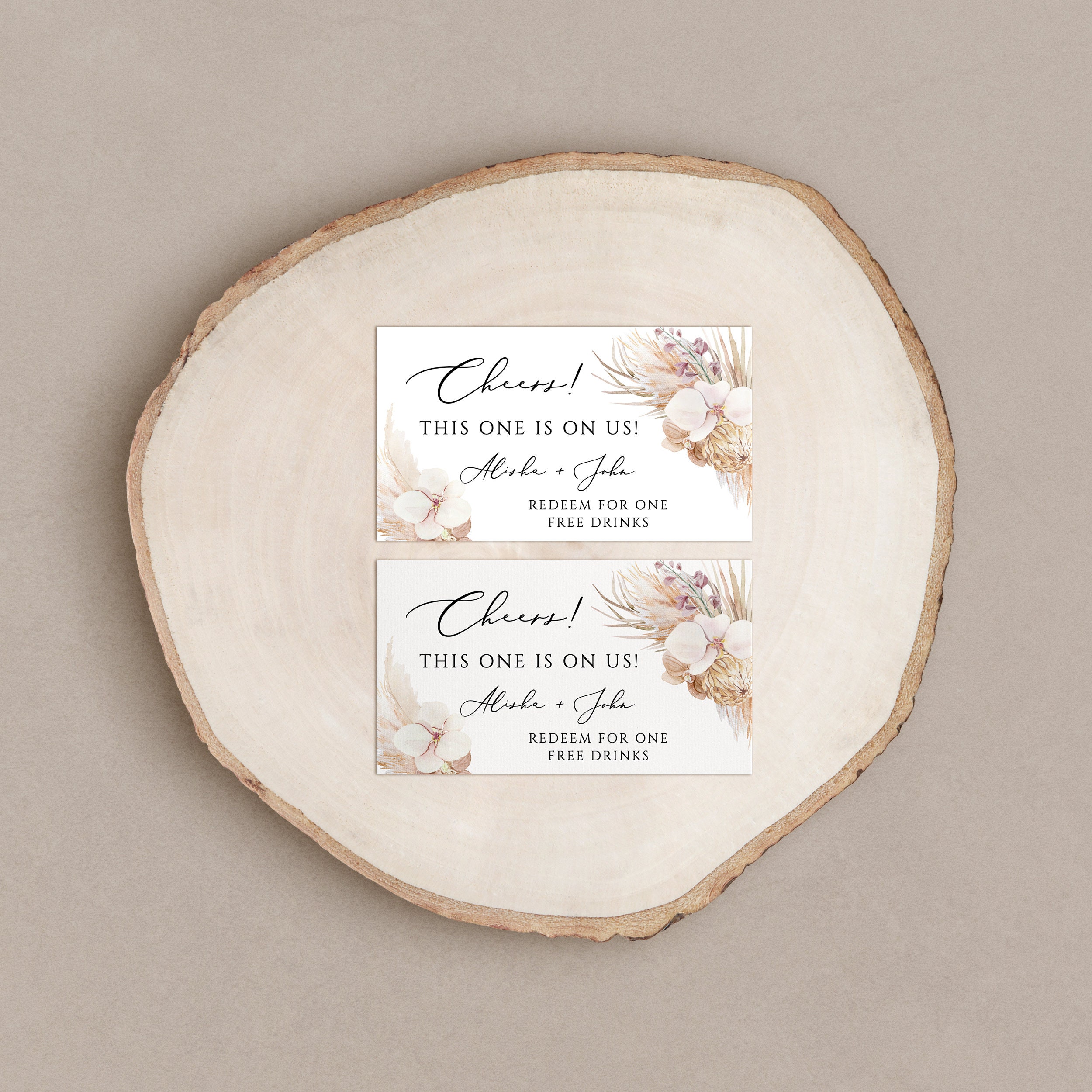 BOHO Drink Ticket Card Template Pampas Grass This One's on Us Wedding ...