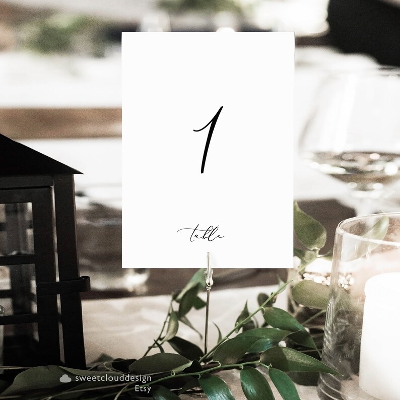 Simple Wedding Table Numbers Template Elegant Table Numbers - Etsy