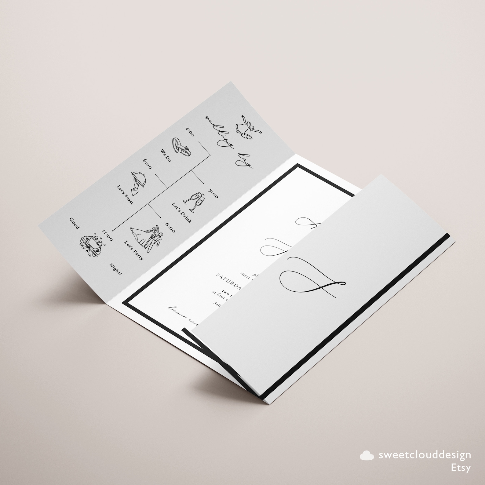 Gatefold Modern Wedding Invitation Simple Gatefold Invitation Minimal ...