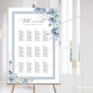 Dusty Blue Floral Wedding Seating Chart Steel Blue Floral Seating Plan ...