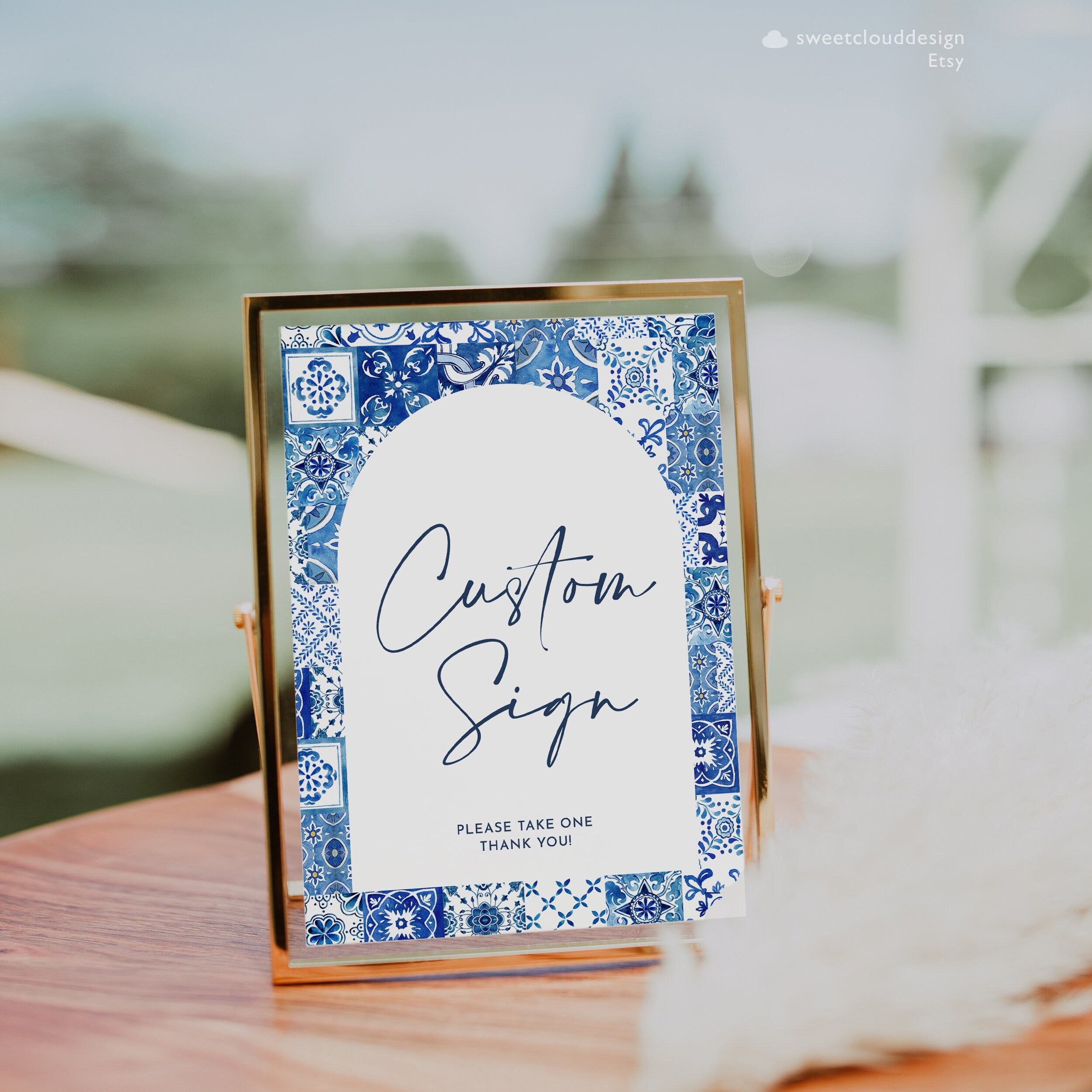 Blue Tile Custom Editable Table Sign Arch Blue Tile Custom Sign 8x10 A4 ...