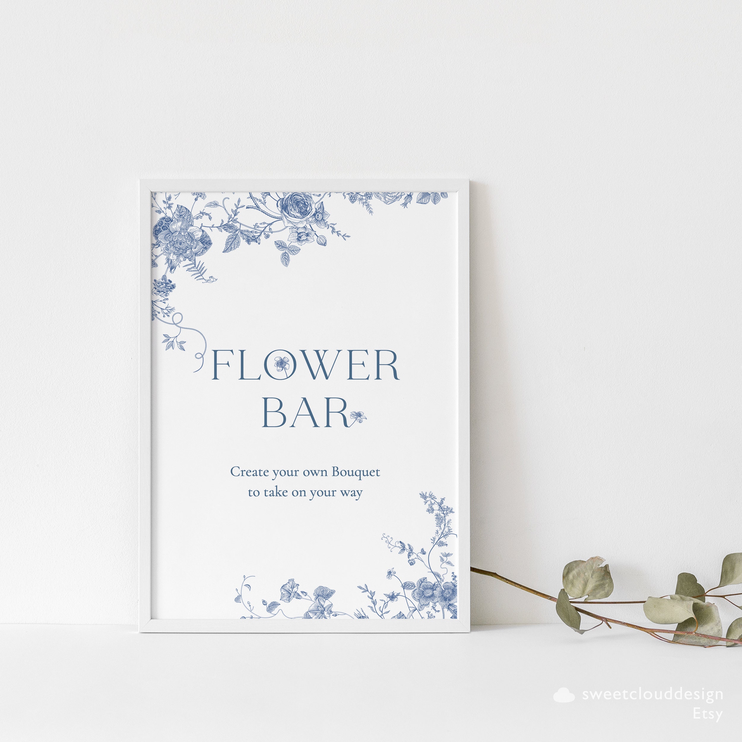 Dusty Blue Flower Bar Sign Blue Floral Bar Sign Blue Flower Bridal ...