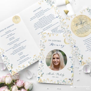 Moon Funeral Program Booklet Crescent Ceremony Foldable Funeral Program ...