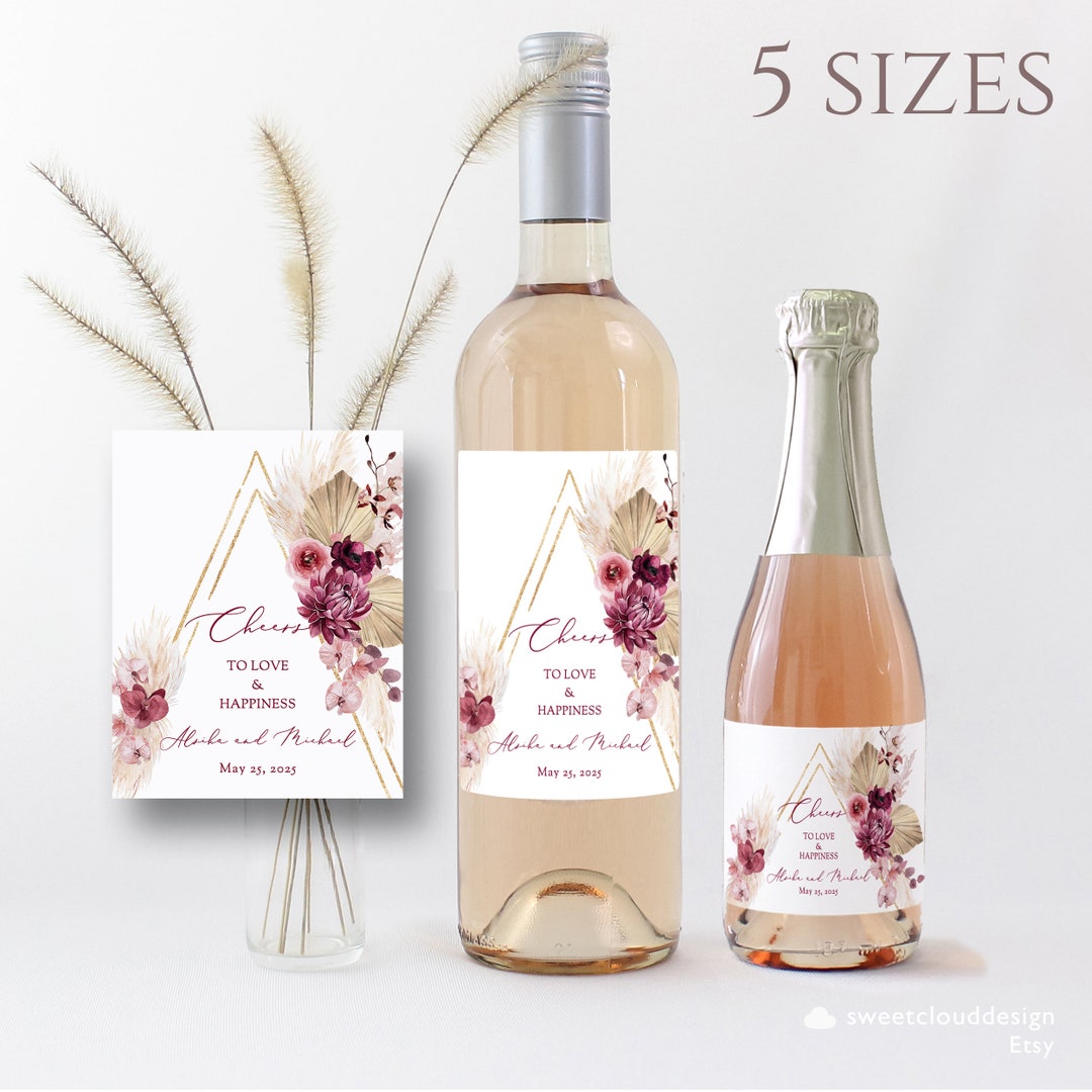 Burgundy Boho Wine Labels Avery Wine Label Gold Arch Dusty Red Wine ...