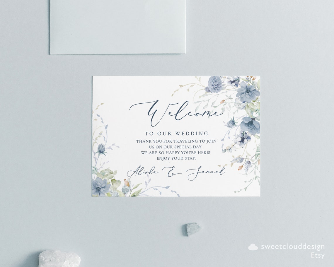 Dusty Blue Welcome Card Wedding Hotel Guest Welcome Card Welcome Bag ...