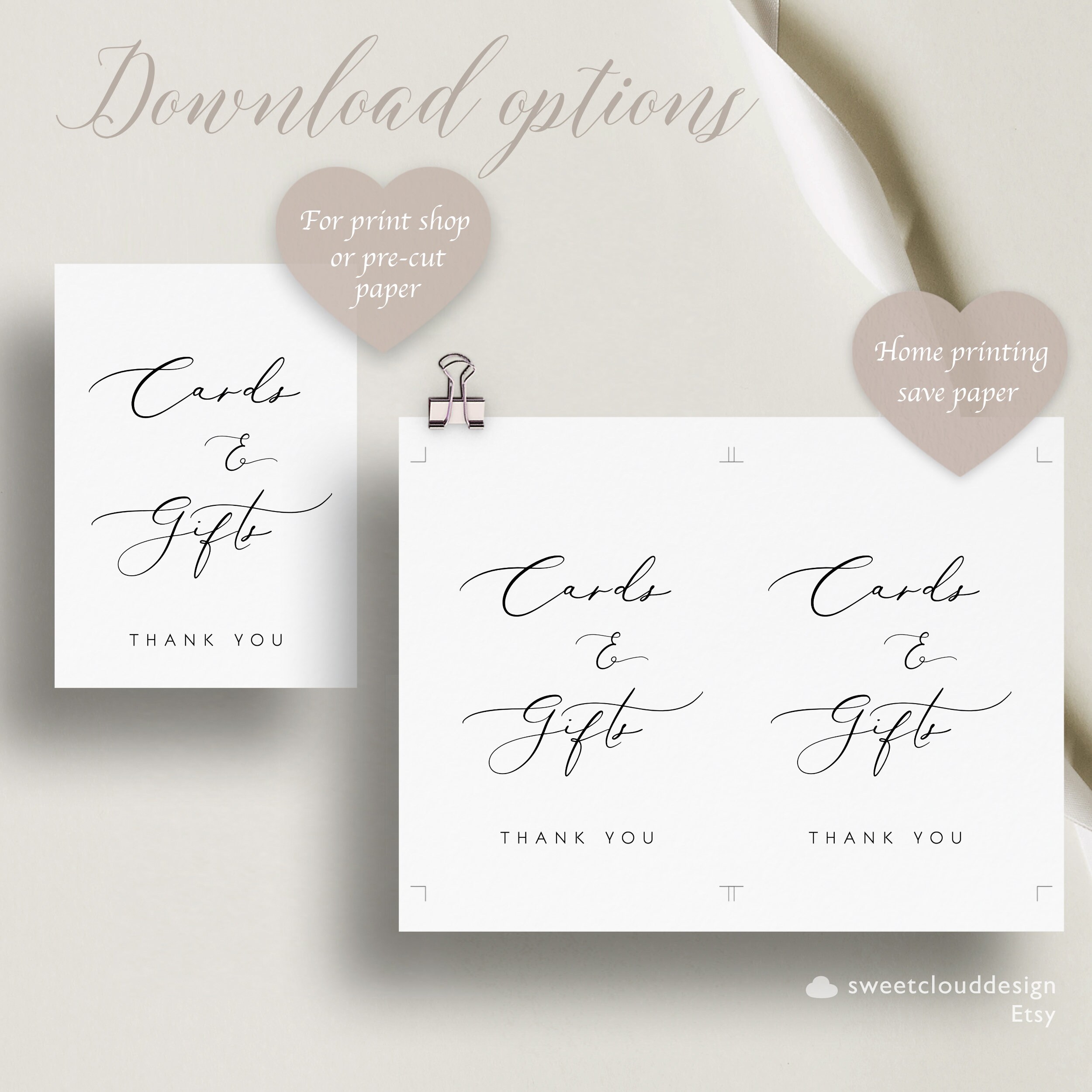 Simple cards and Gifts Sign Printable Custom Wedding table | Etsy