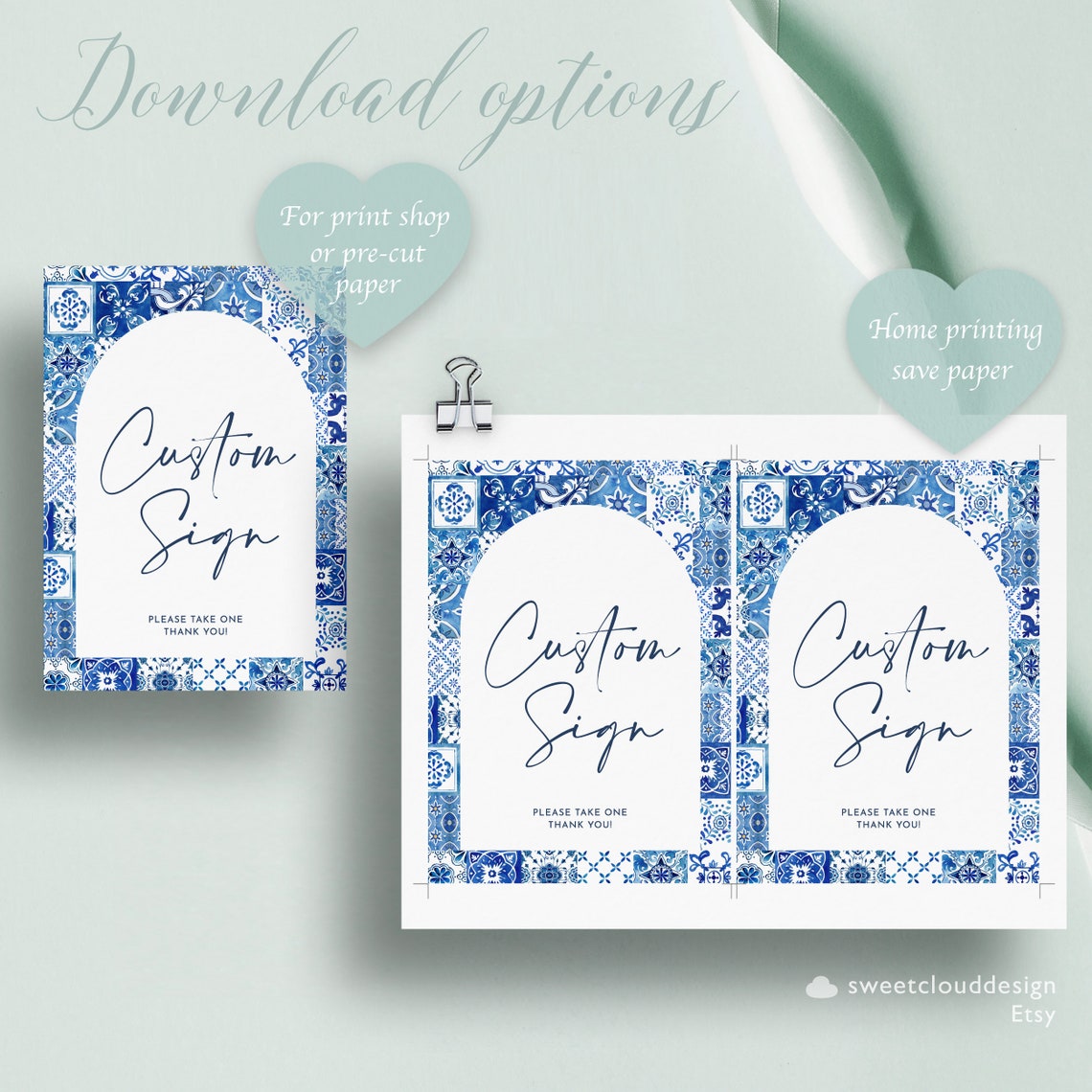 Blue Tile Custom Editable Table Sign Arch Blue Tile Custom Sign 8x10 A4 ...