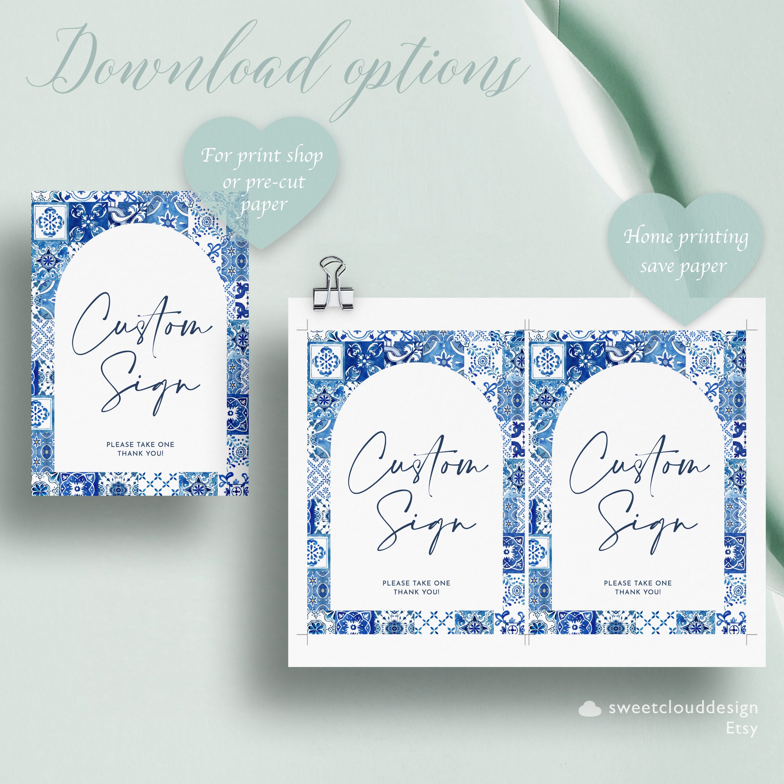 Blue Tile Custom Editable Table Sign Arch Blue Tile Custom Sign 8x10 A4 ...