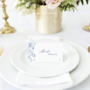 Dusty Blue Floral Place Cards Template Steel Blue Name Card Editable ...