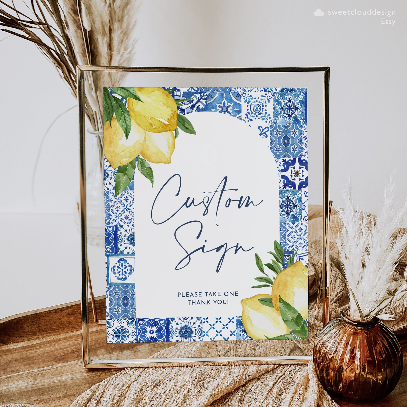 Blue Tile and Lemon Custom Editable Table Sign Arch Blue Tile - Etsy