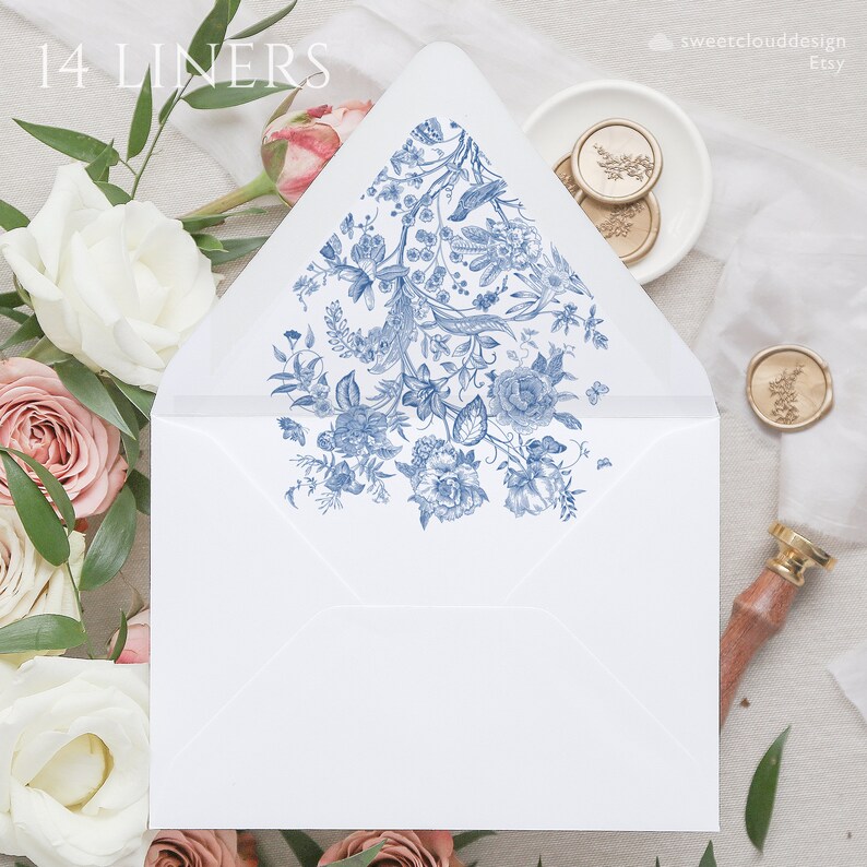 Dusty Blue Floral Envelope Liner Template Steel Blue Envelope Liner ...