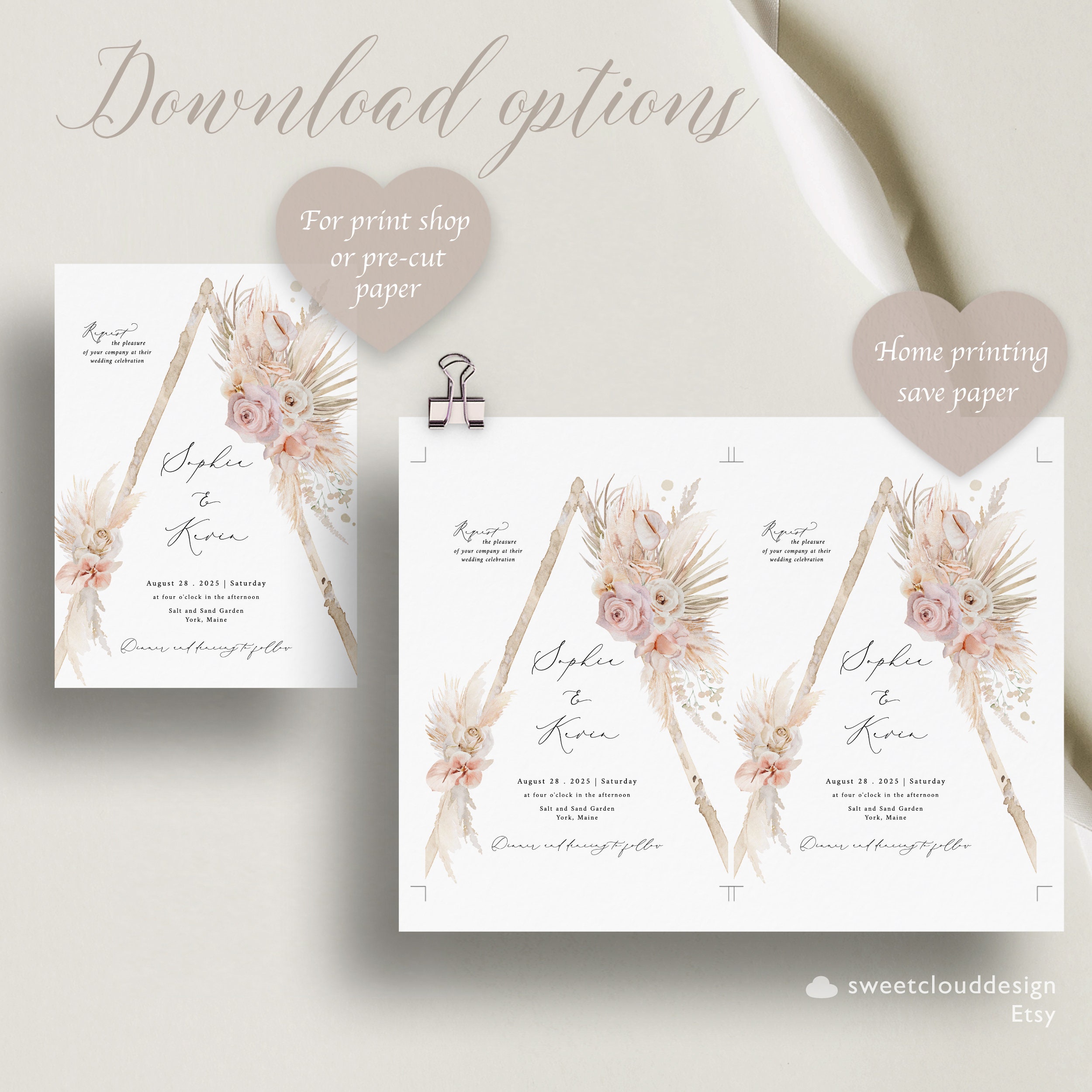 Boho Wedding Invitation Pampas grass wedding arch Invitation | Etsy