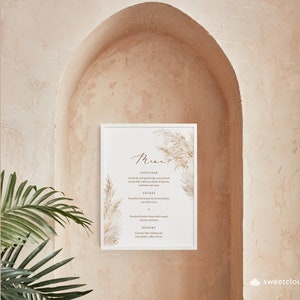 Pampas Grass Menu Sign Template BOHO Pampas Grass Printable Menu Sign ...