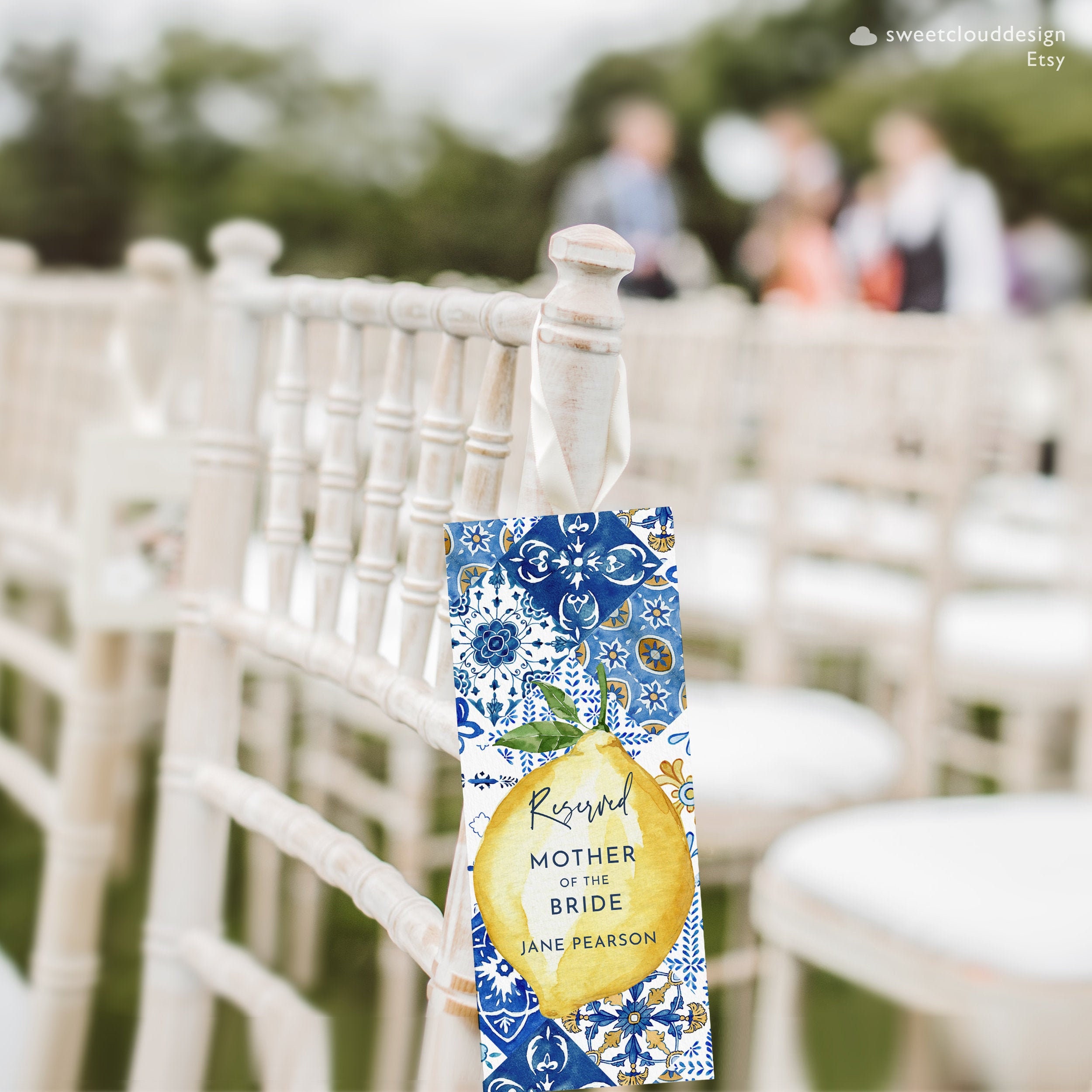 Lemond and Blue Tile Reserved Seating Tag Positano Blue Tile Wedding ...