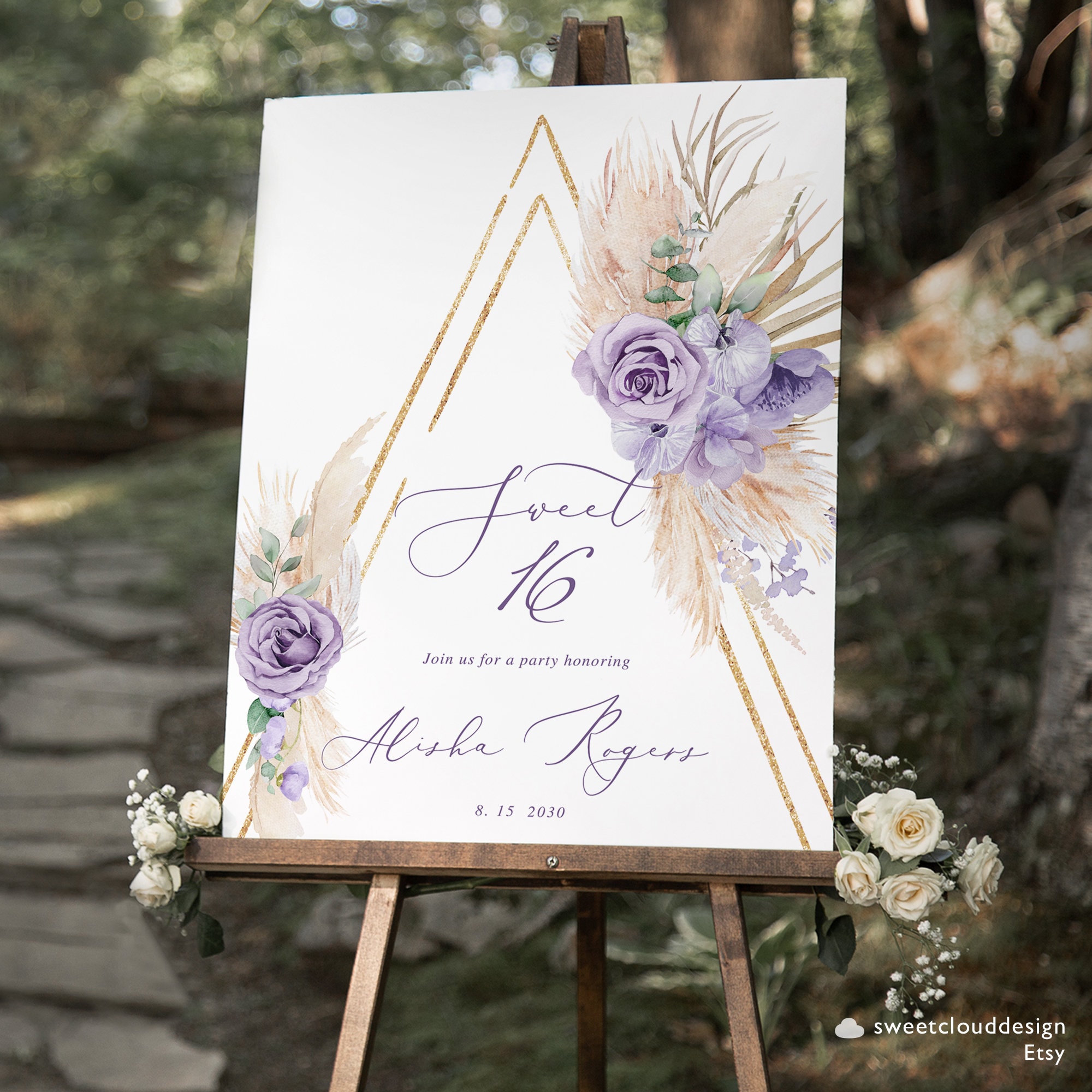 Dusty Purple Birthday Sign Boho Purple Party Sign Sweet 16 Welcome Sign ...