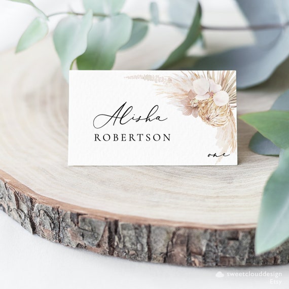 Invitations & Announcements Paper Pampas grass place cards editable ...