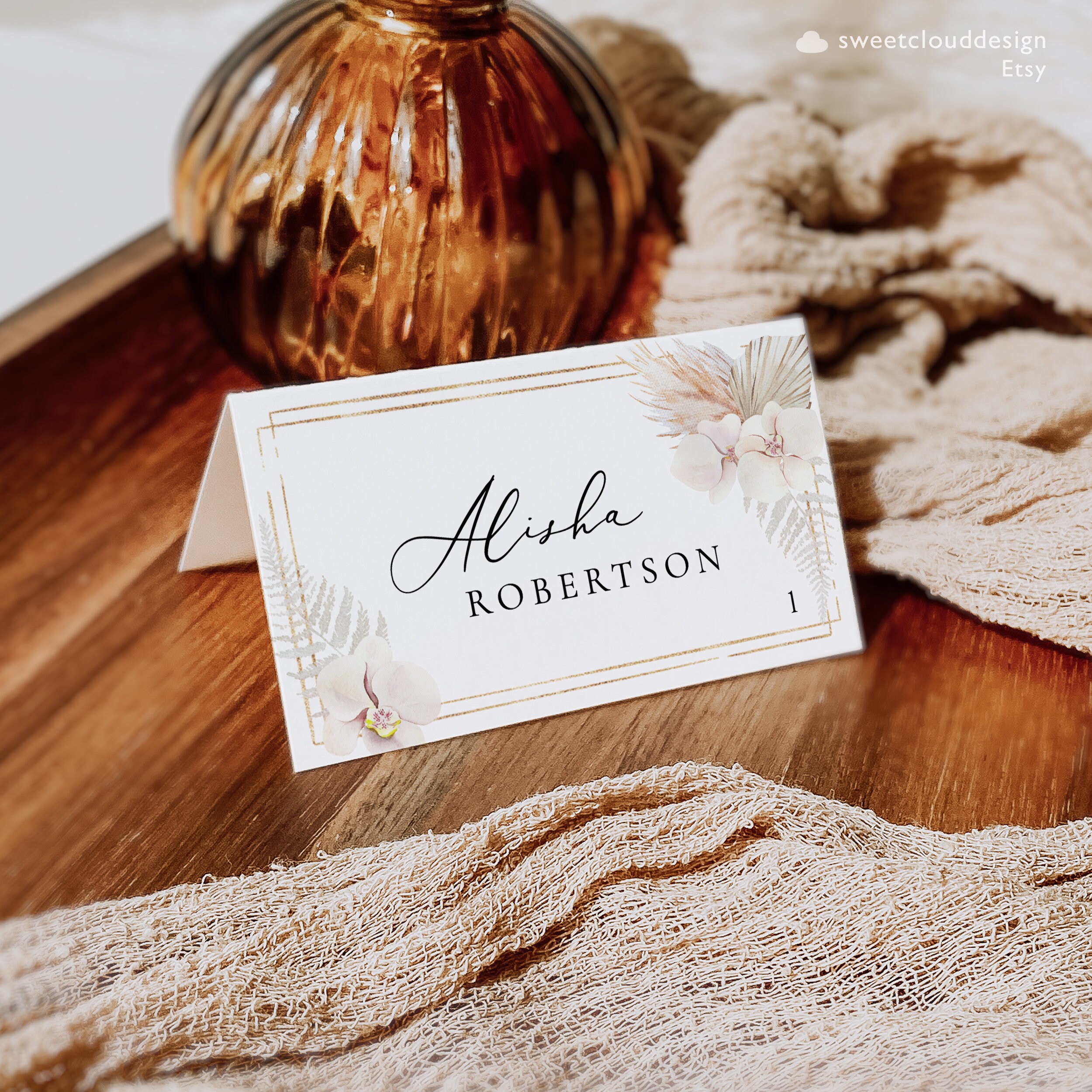 Invitation Kits Paper Boho Wedding name card VIVIAN wedding name card ...