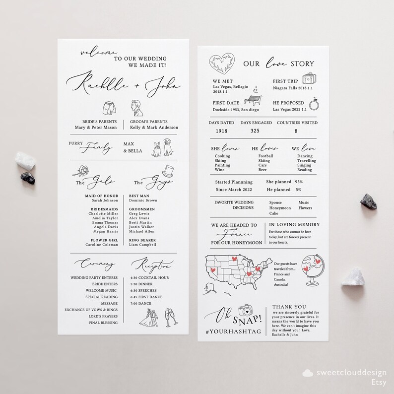 Infographic Wedding Program Fun Facts Wedding Card Unique - Etsy