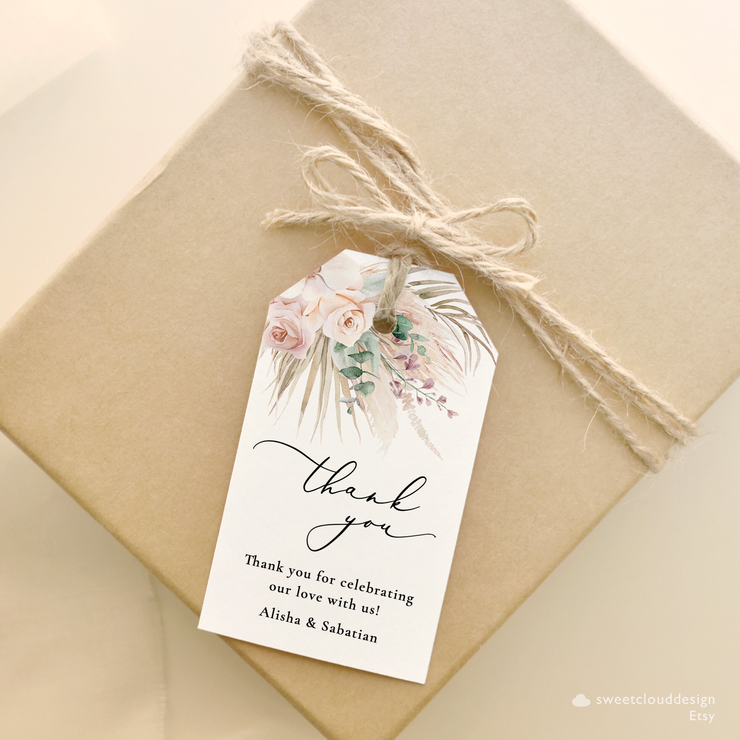 BOHO Favor Bag Tags Eucalyptus Printable Thank You Boho Tags Orchid ...