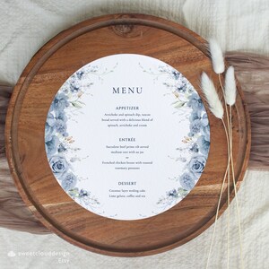 Dusty Blue Round Table Menu Circle Menu Template Steel Blue Wedding ...