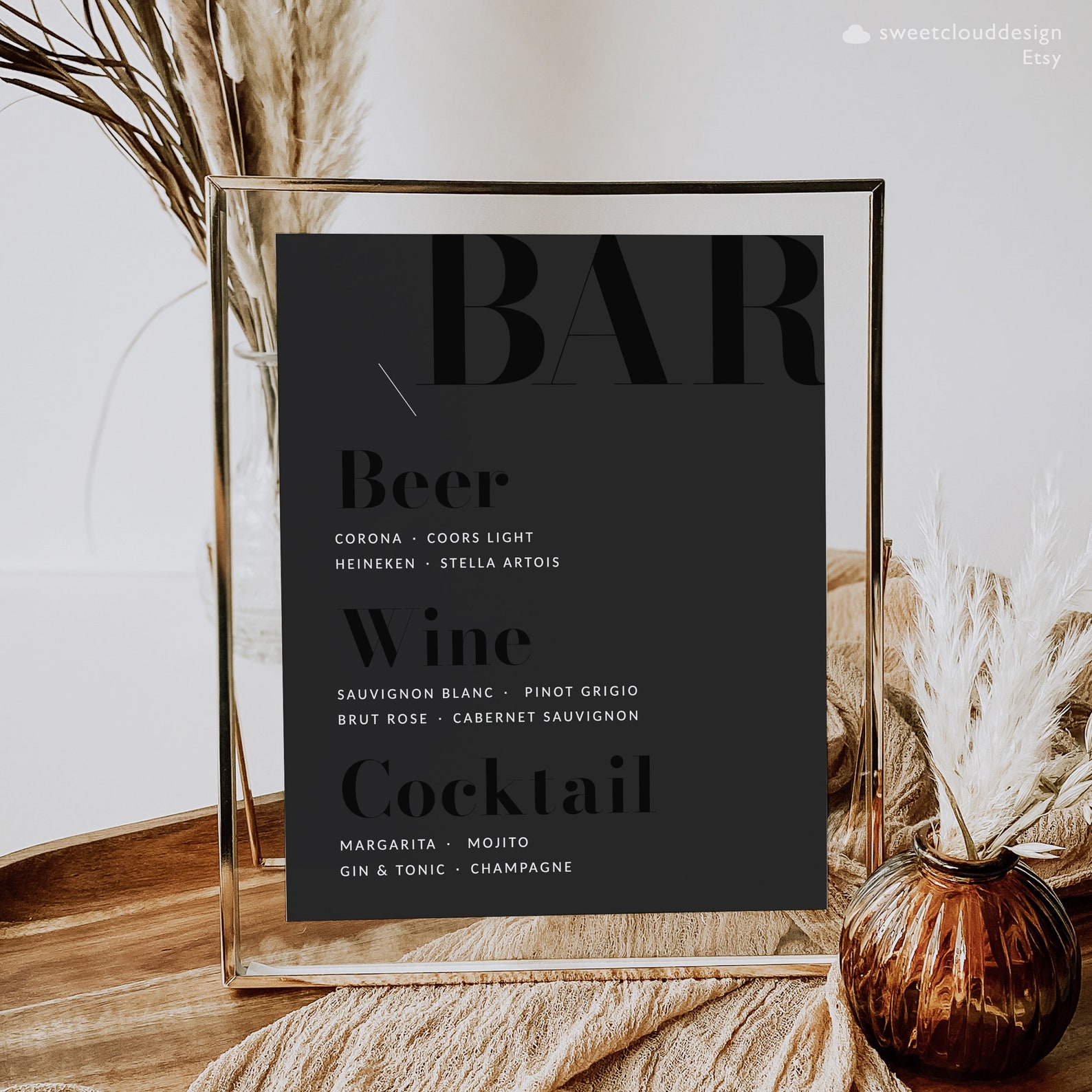 Black Minimal Bar Menu Sign Drink Bar Sign Table Black Simple | Etsy